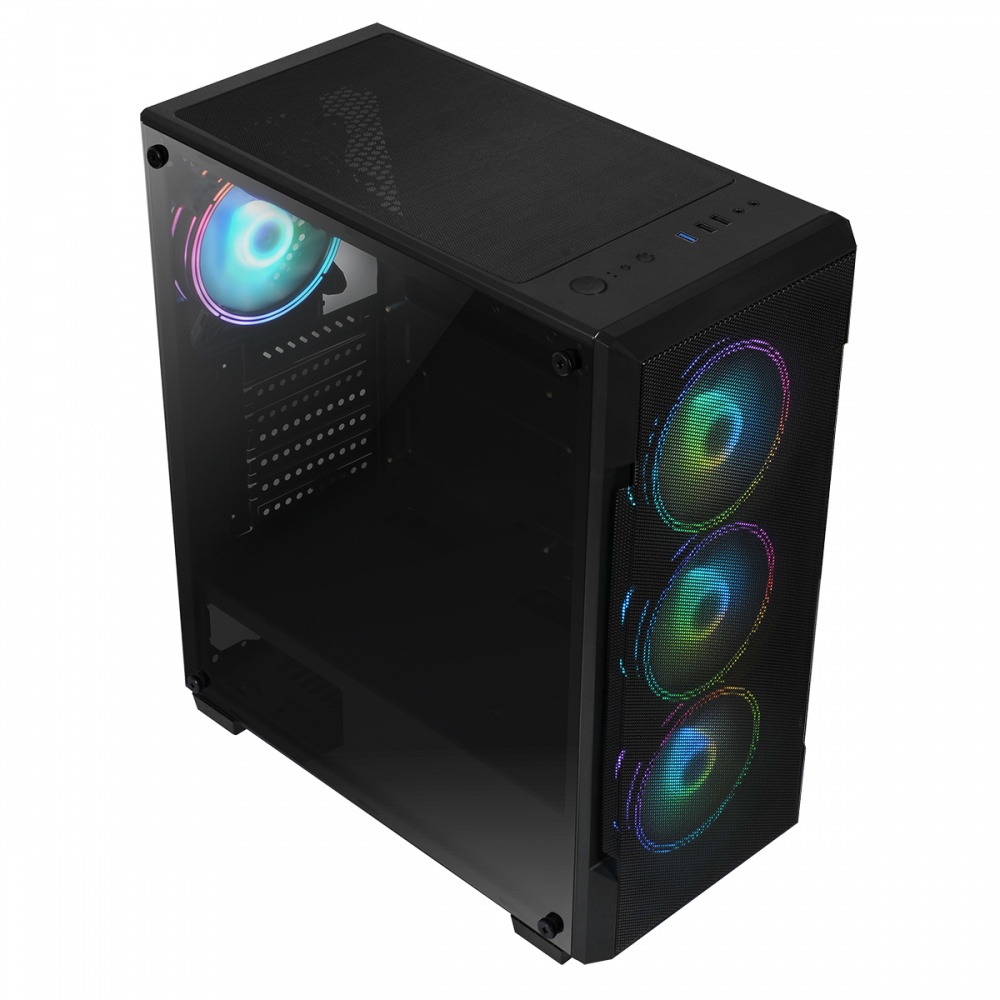 CIT Crossfire Mesh Gaming Case 4x ARGB Fans Glass Side MB SYNC Tempered ...